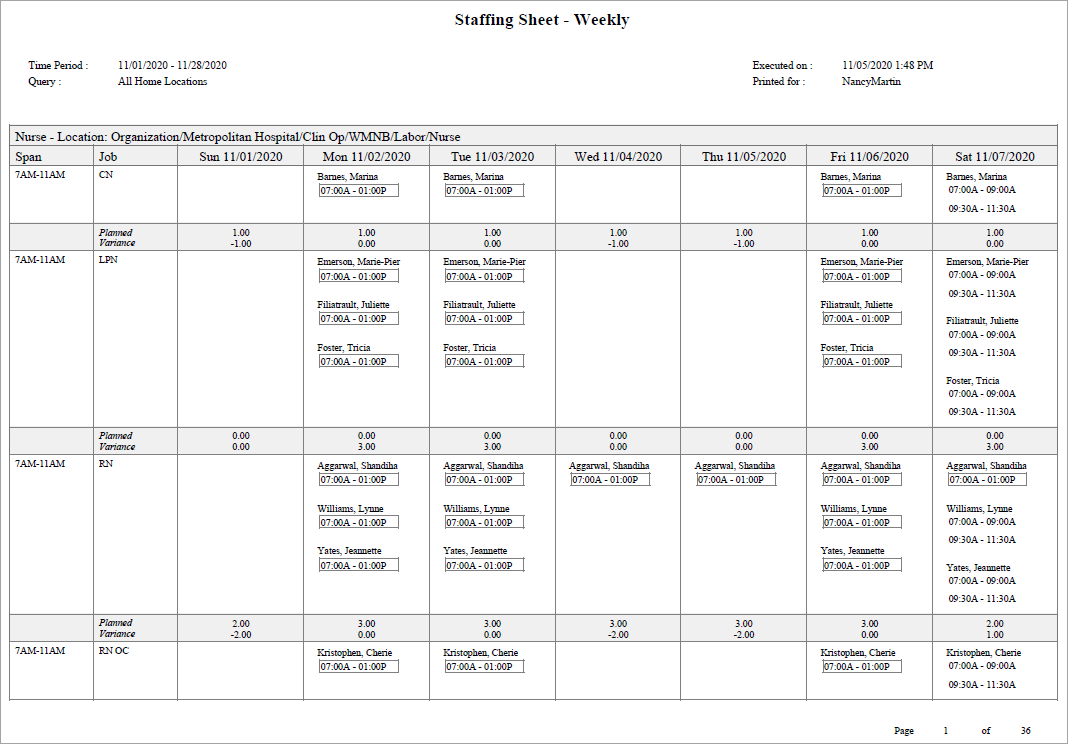 Staffing Sheet Weekly report